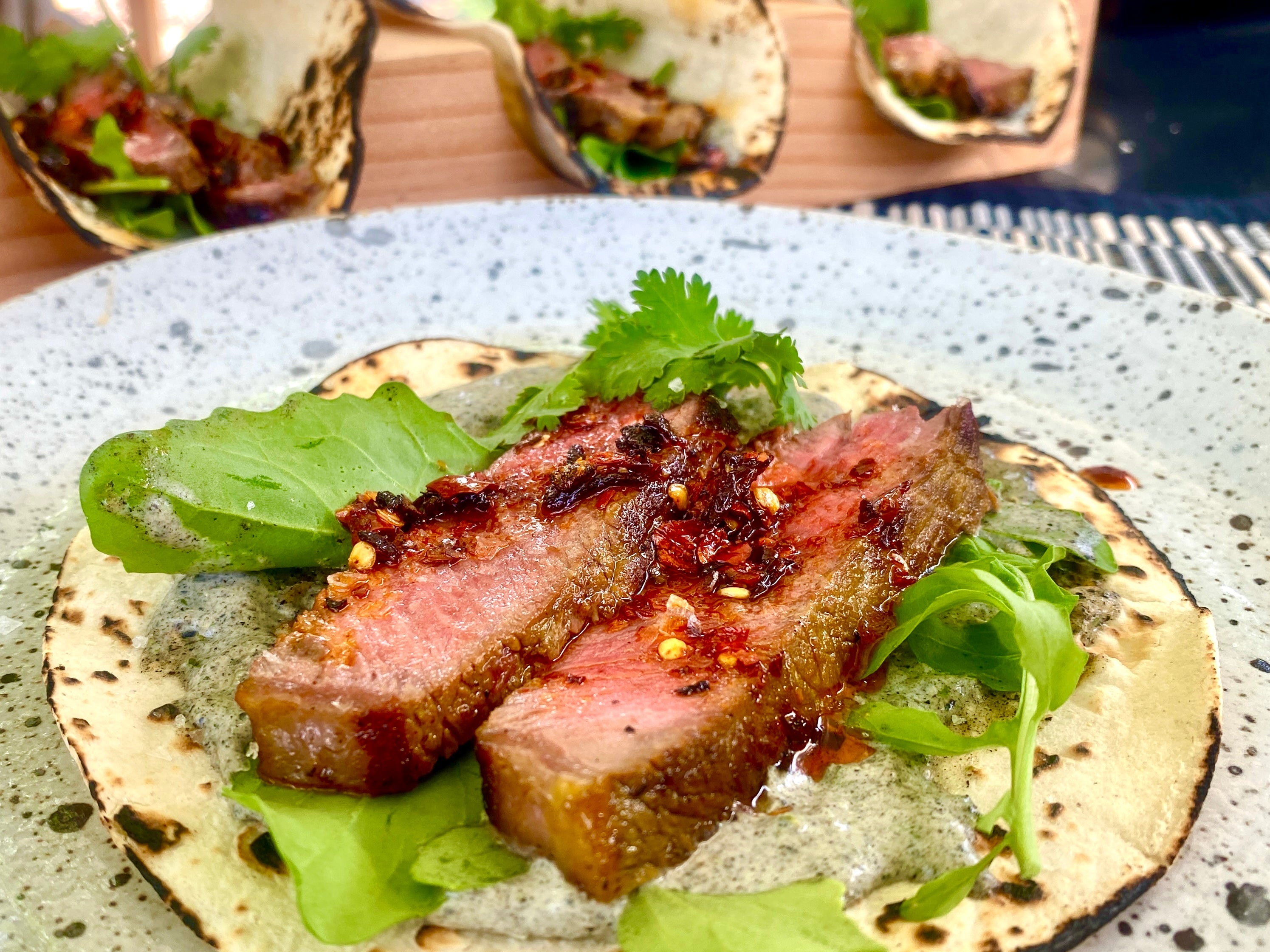 Beef Taco’s with Burnt Onion Cream & Crisp Chili Salsa Recipe | Everdure